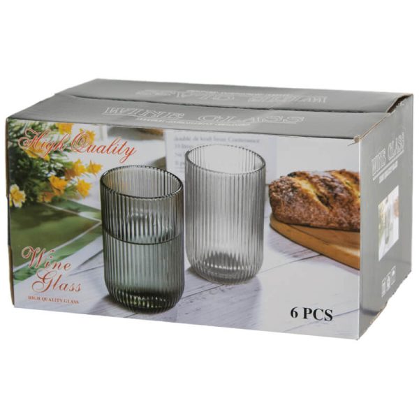 Tall Drinking Glass Box Of 6 - Grey Lined Pattern | Bellavere